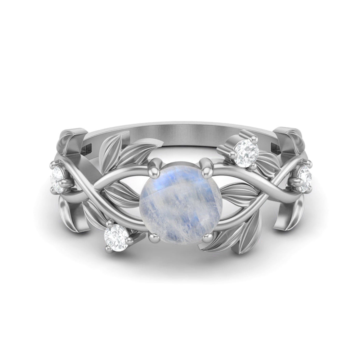 Moonstone Nature-Inspired Leaf Band Ring – Sterling Silver